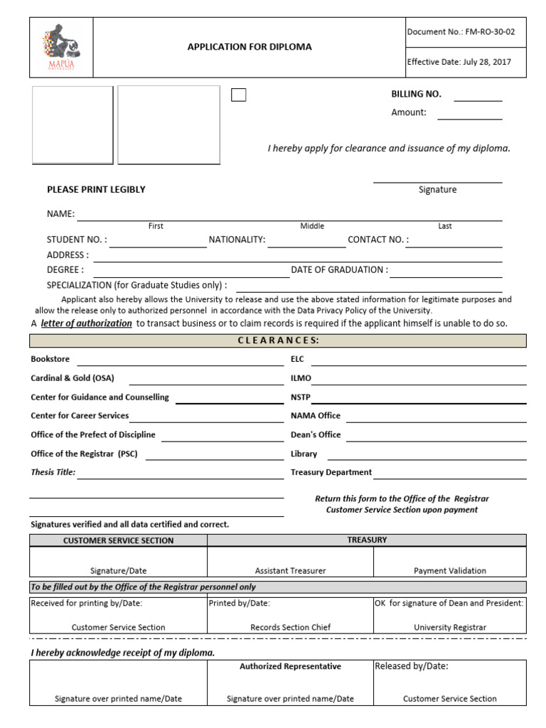 FM-RO-30-02 - Application For Diploma | PDF