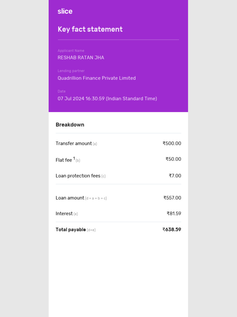Key Fact Statement: Breakdown | PDF | Interest | Loans