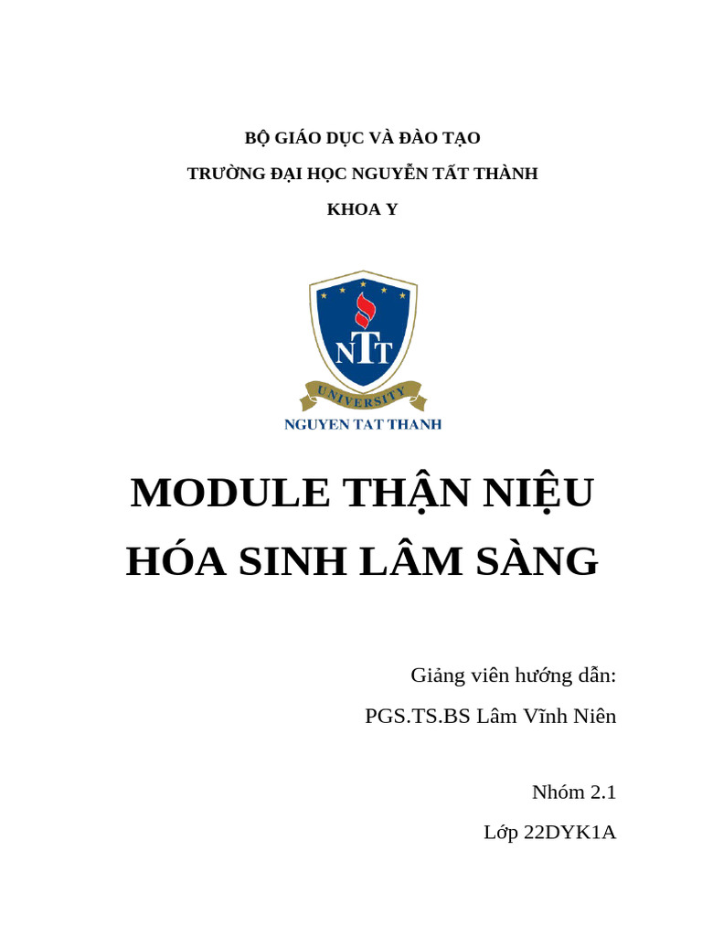 Nhóm 2.1 Module Thần Kinh + Niệu (Hóa Sinh) - 22DYK1A | PDF