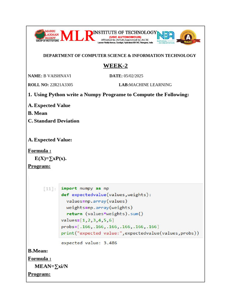 Vaishnavi 3305ML (Week 2) | PDF