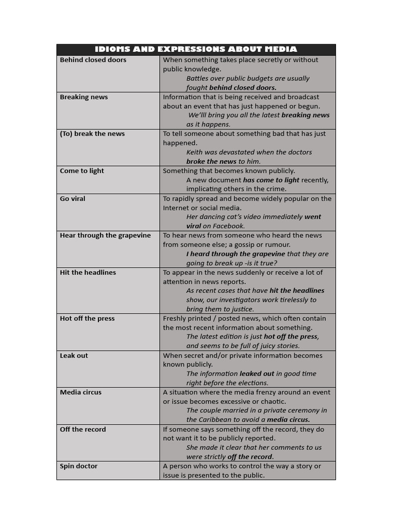 Media Idioms and Expressions Explained | PDF | News