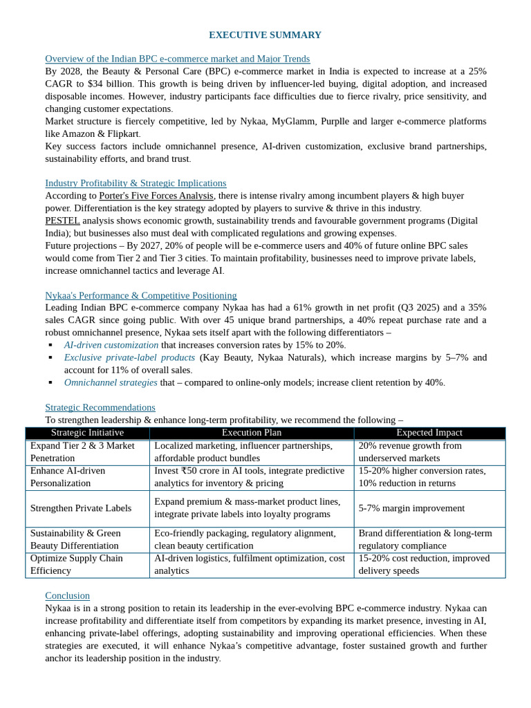 Executive summary | PDF | E Commerce | Pricing