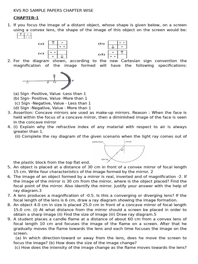KVS Ro Sample Papers Chapter Wise Sciense | PDF | Eye | Mirror