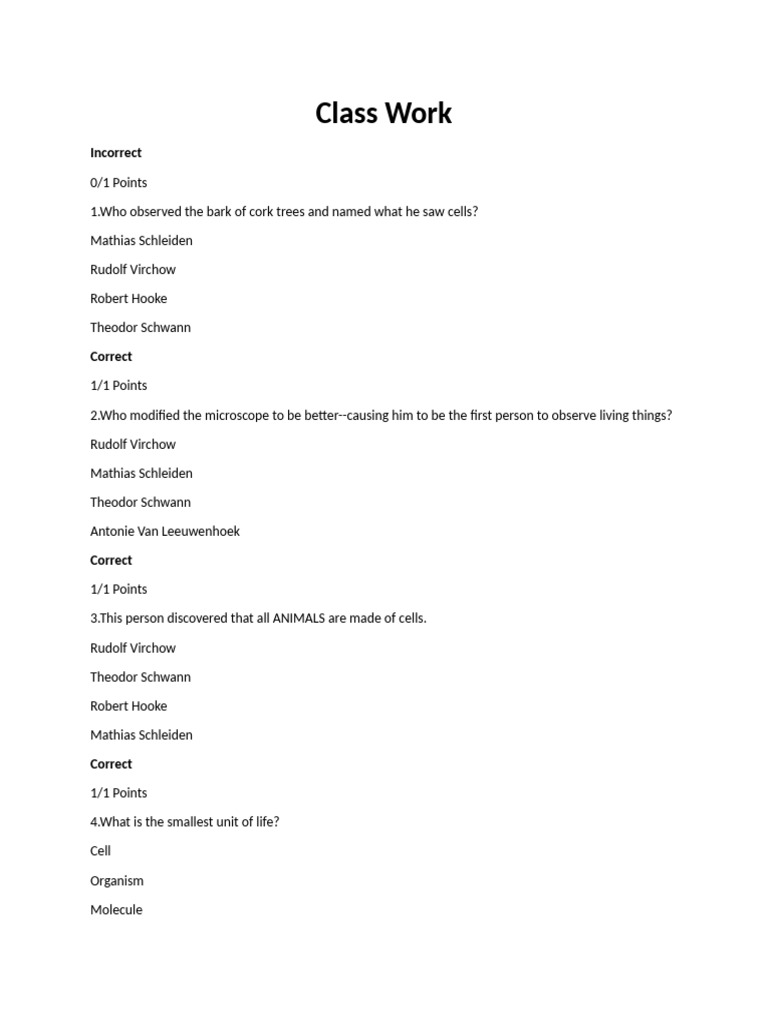 Class Work | PDF | Cell (Biology) | Cytoplasm