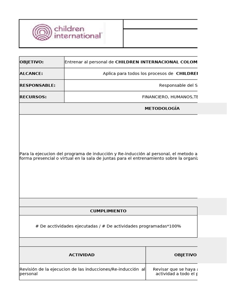 SST-PRG-01 Prog. Inducción | PDF