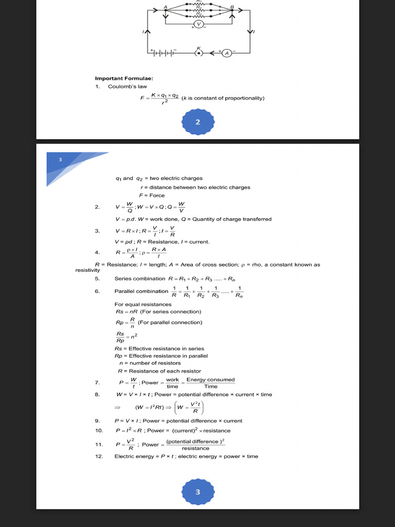 Electricity Cheat Sheet | PDF | Voltage | Applied And Interdisciplinary Physics