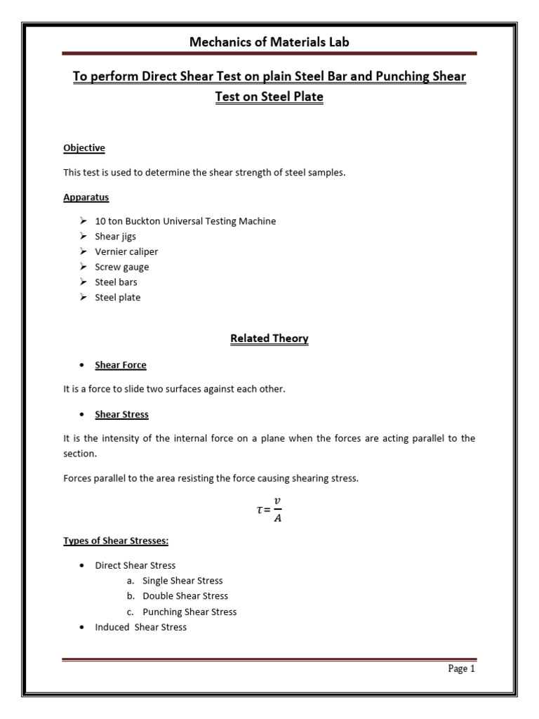 direct shear and punching shear test | PDF | Stress (Mechanics ...