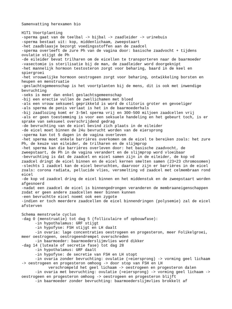 Samenvatting Herexamen Bio | PDF