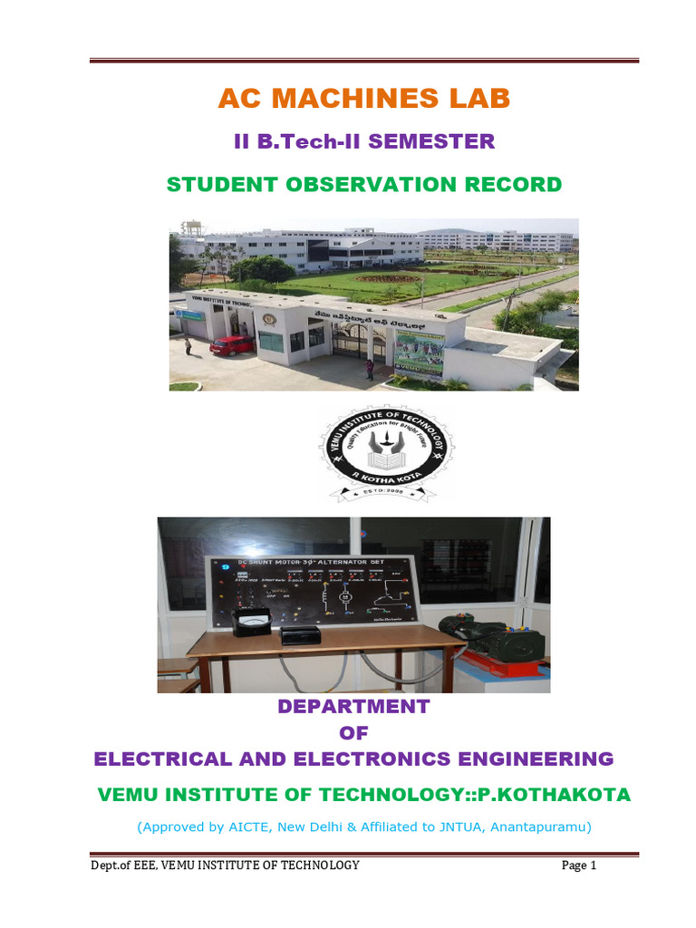 JNTUA AC Machines Lab Manual R20 | PDF | Electric Motor | Engineering