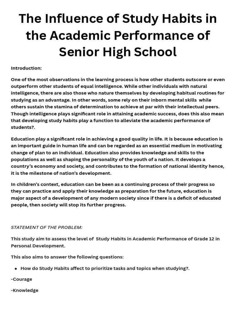 The Influence of Study Habits in The Academic Performanca of Senior ...