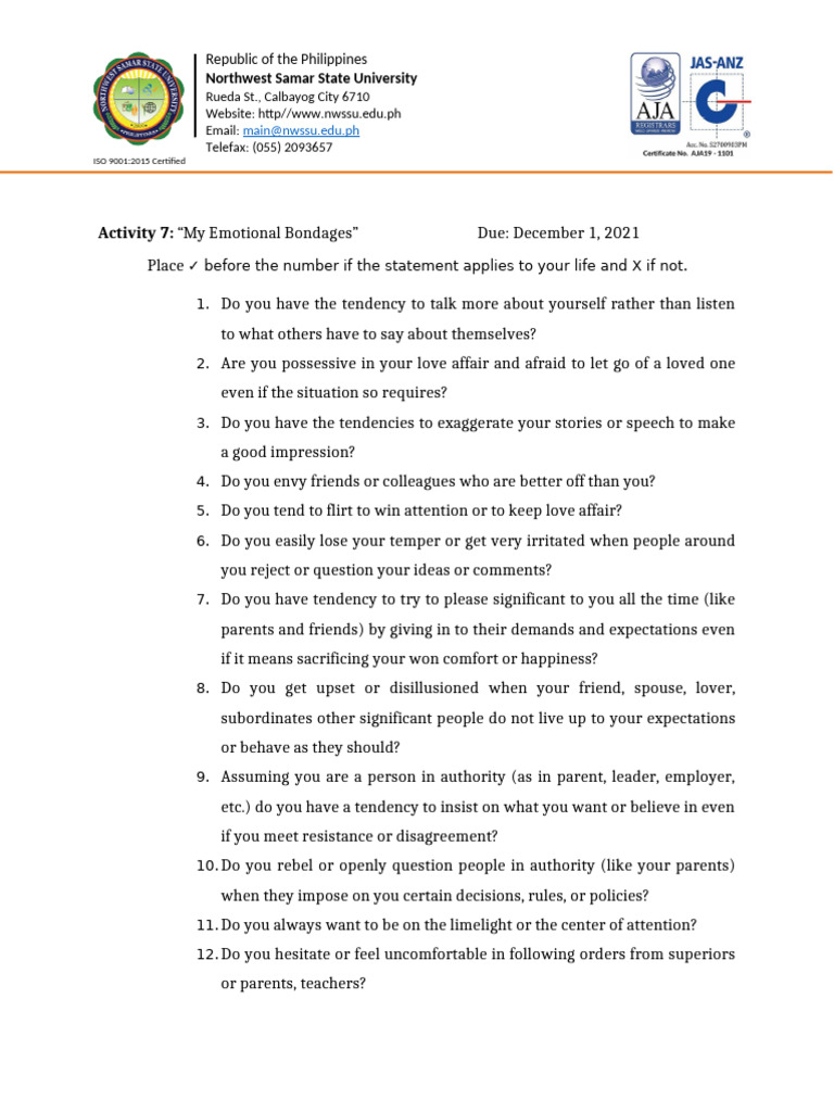 Activity 7 (UTS) | PDF | Psychological Concepts | Behavioural Sciences