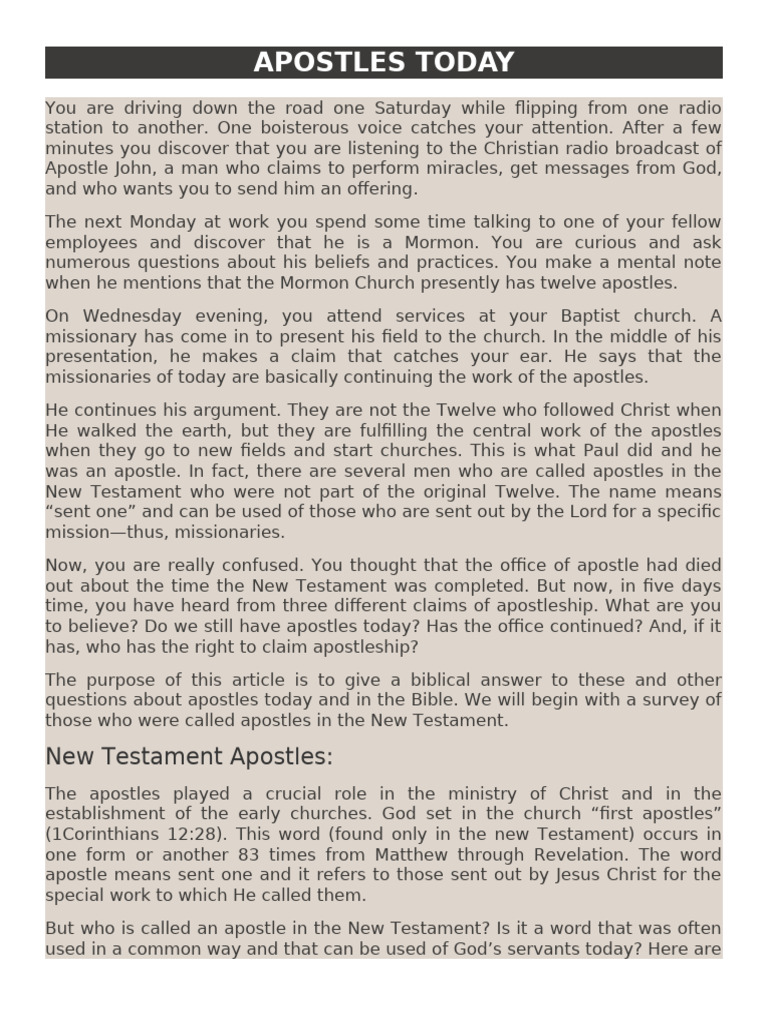 APOSTLES TODAY | PDF | Paul The Apostle | Jesus