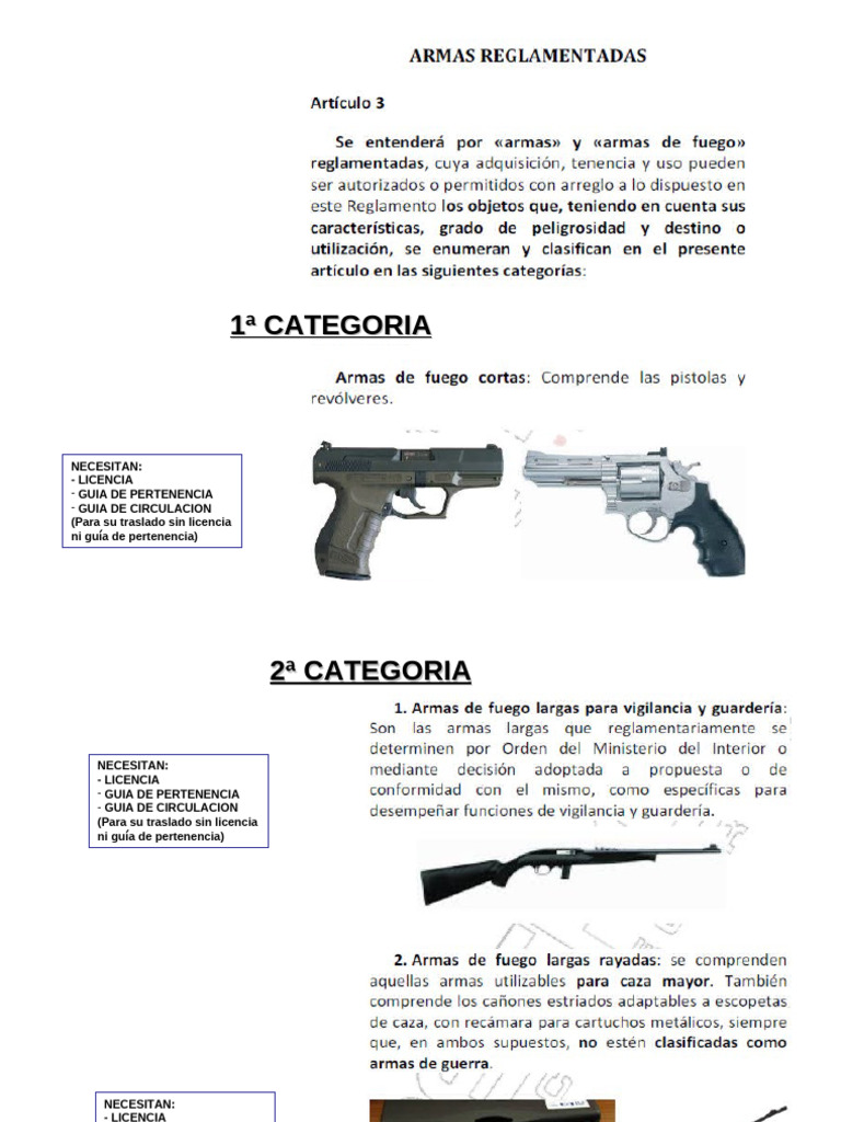 Requisitos y Prohibiciones de Armas | PDF | Armas de fuego | Cartucho ...