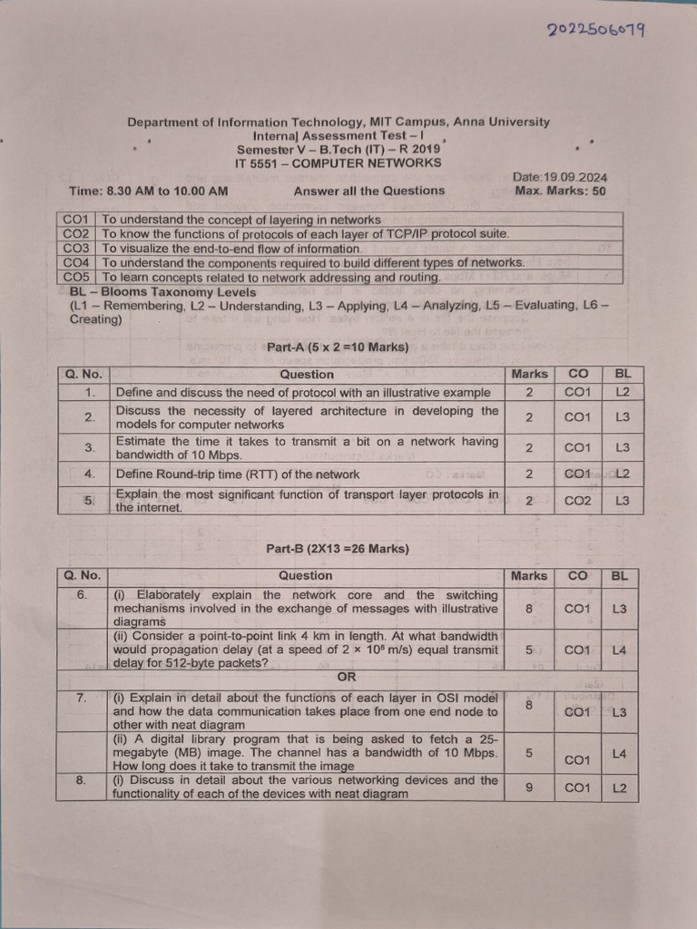 Computer Networks - Assessment Paper CEG | PDF | Computer Network ...