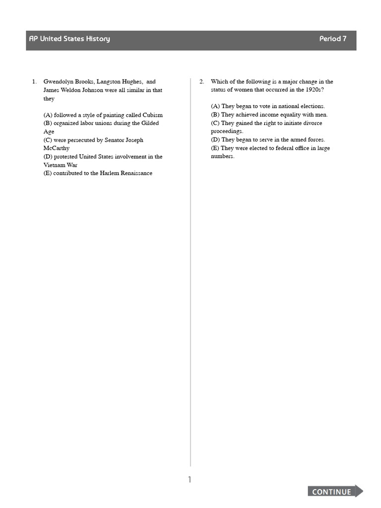 APUSH Period 7 Test 1-1 | PDF