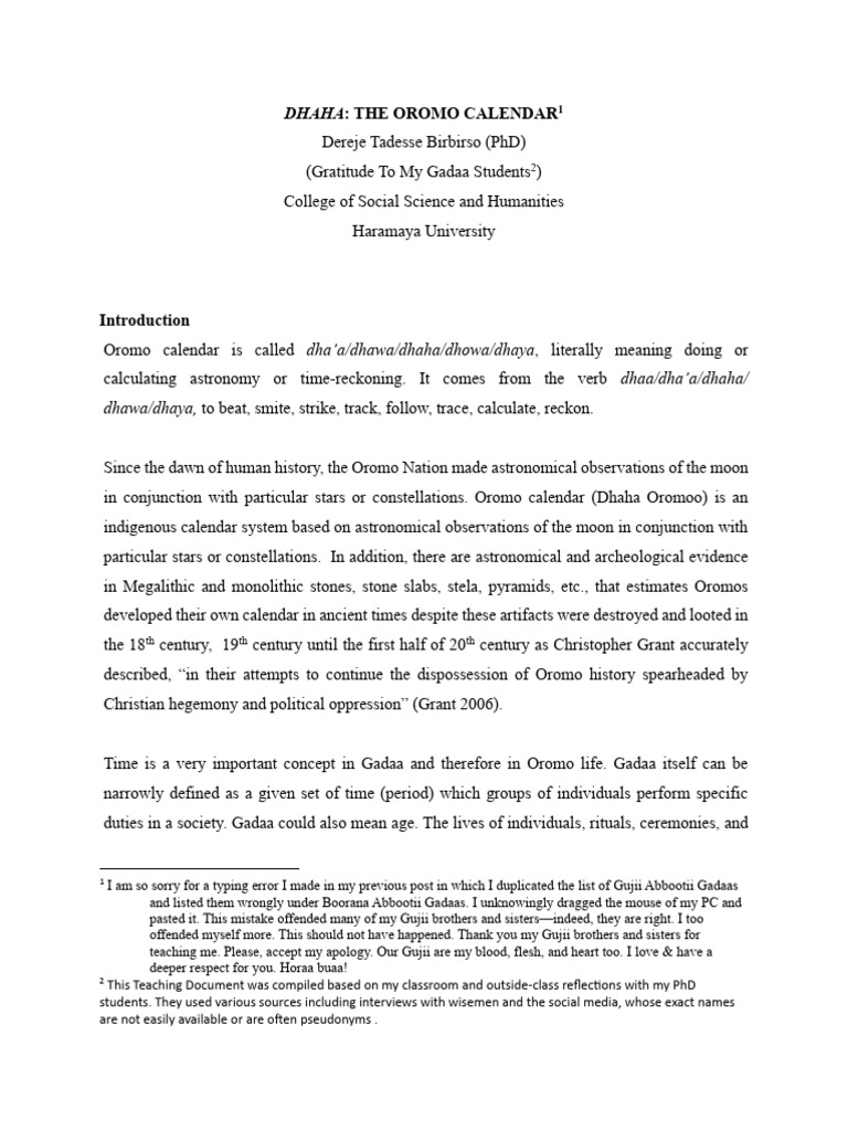 Dhaha The Oromo Calendar | PDF | Calendar | Comet