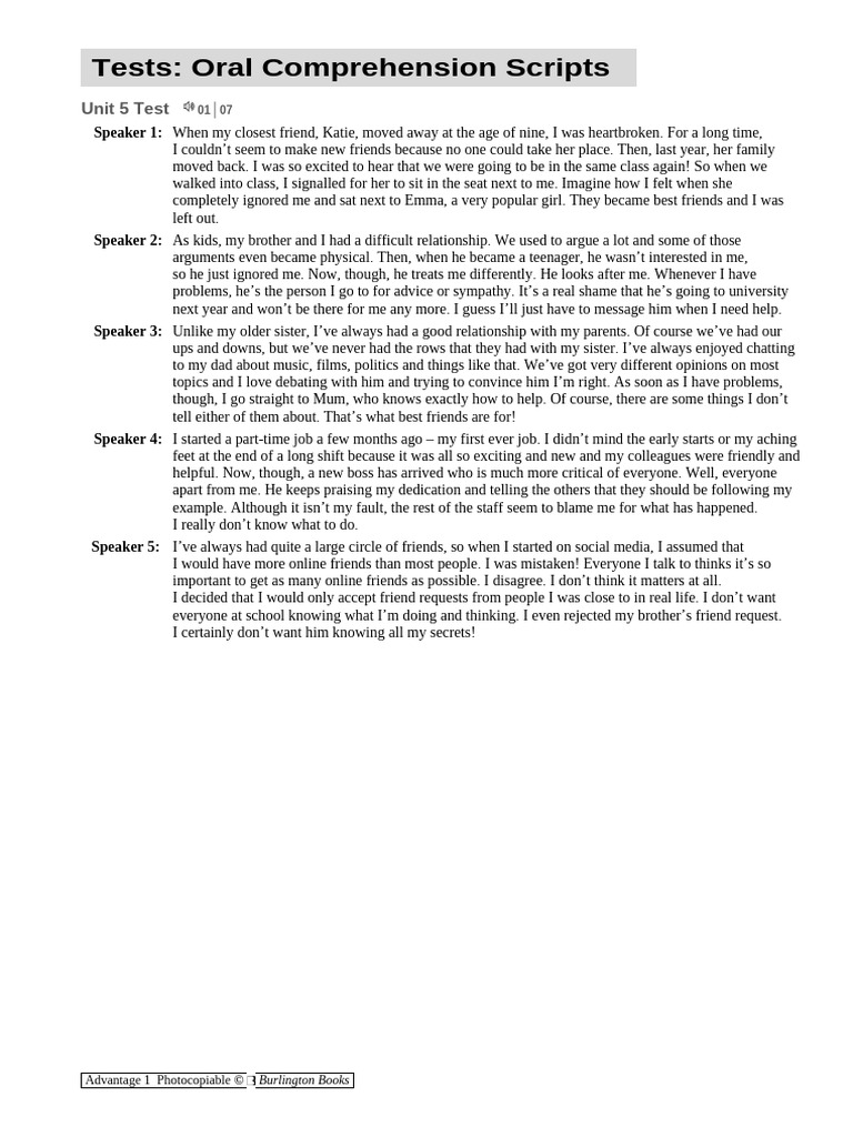 07advantage1 UT5 OralCompScripts | PDF