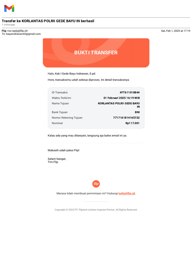 Gmail - Transfer Ke Korlantas Polrii Gede Bayu in Berhasil | PDF