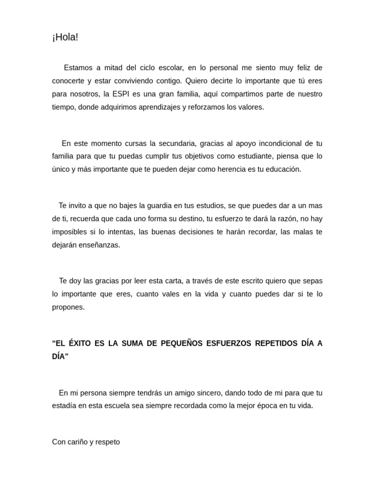 Carta Motivacional para Estudiantes | PDF