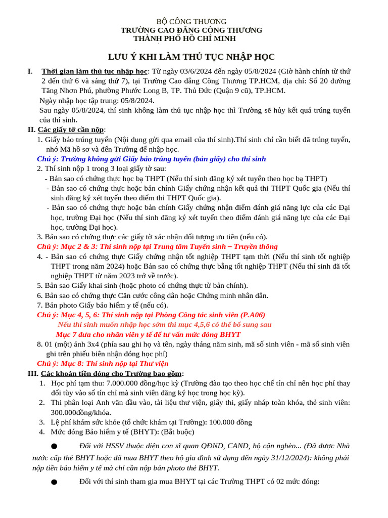 Huong Dan Thu Tuc Nhap Hoc Nam 2024 2 | PDF