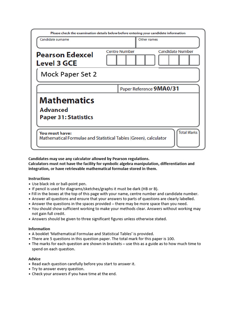 Mock Paper Set 2 | PDF | Mathematics | Applied Mathematics