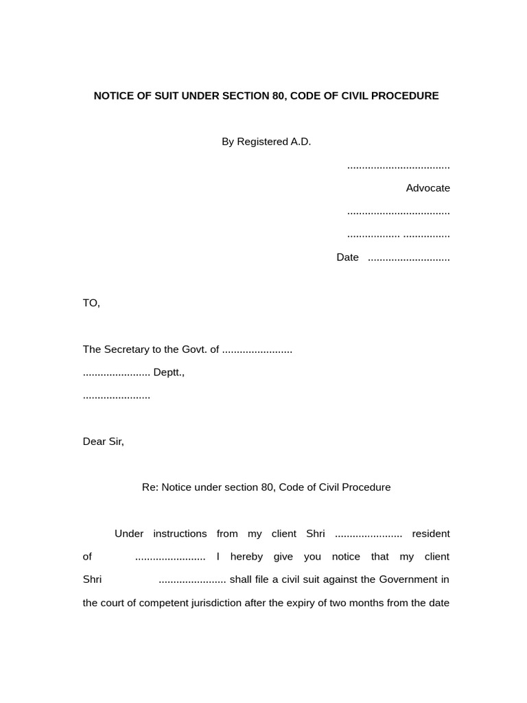 Notice of Suit Under Section 80, Code of Civil Procedure | PDF