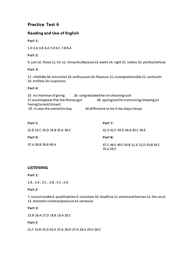 CAE Practice Test 6 Answers | PDF