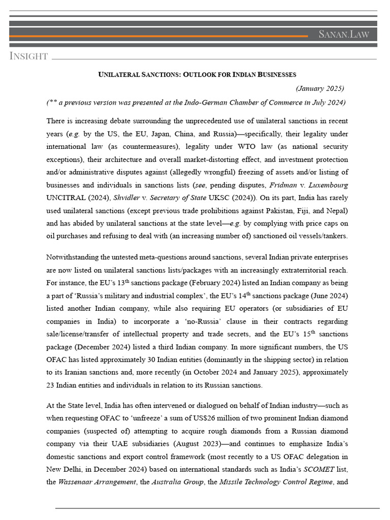 Insight Unilateral Sanctions | PDF | Office Of Foreign Assets Control ...