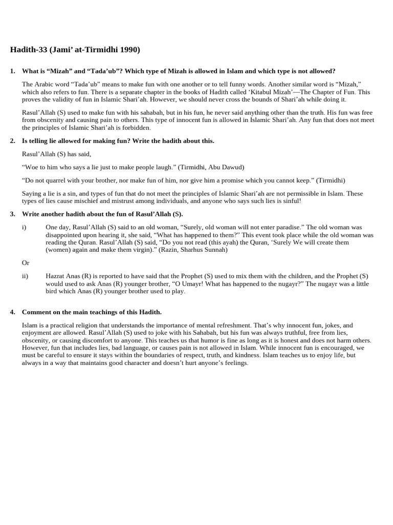 Hadith 33 (Jami' At-Tirmidhi 1990) - Class 8 | PDF | Prophets And ...