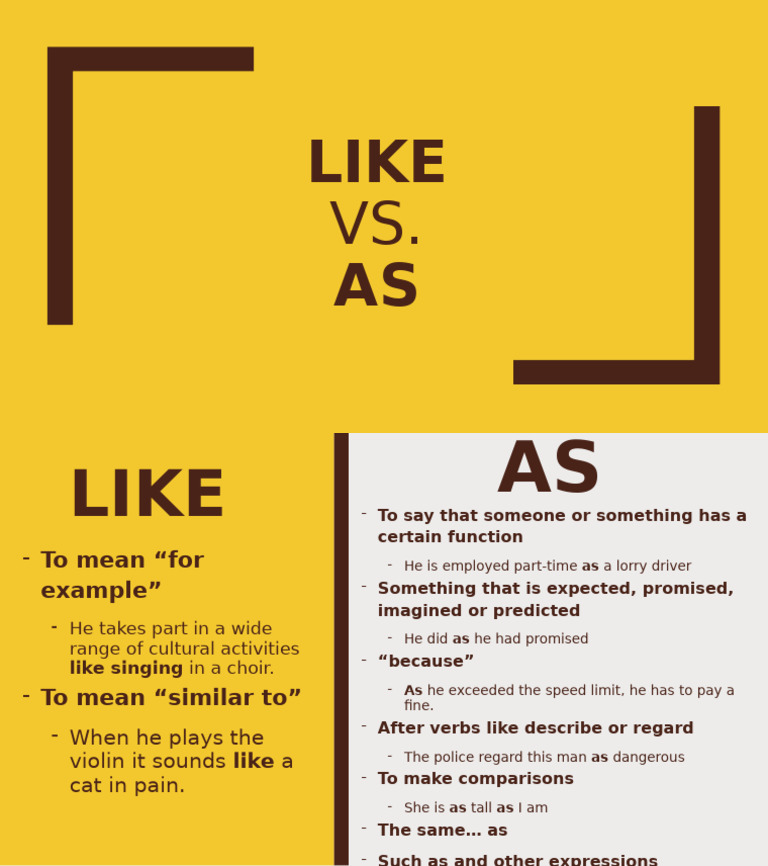 "Usage of 'Like' vs. 'As' Explained" | PDF