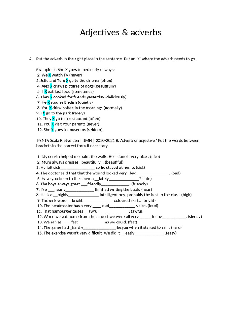 Adjectives and Adverbs Anwsers | PDF