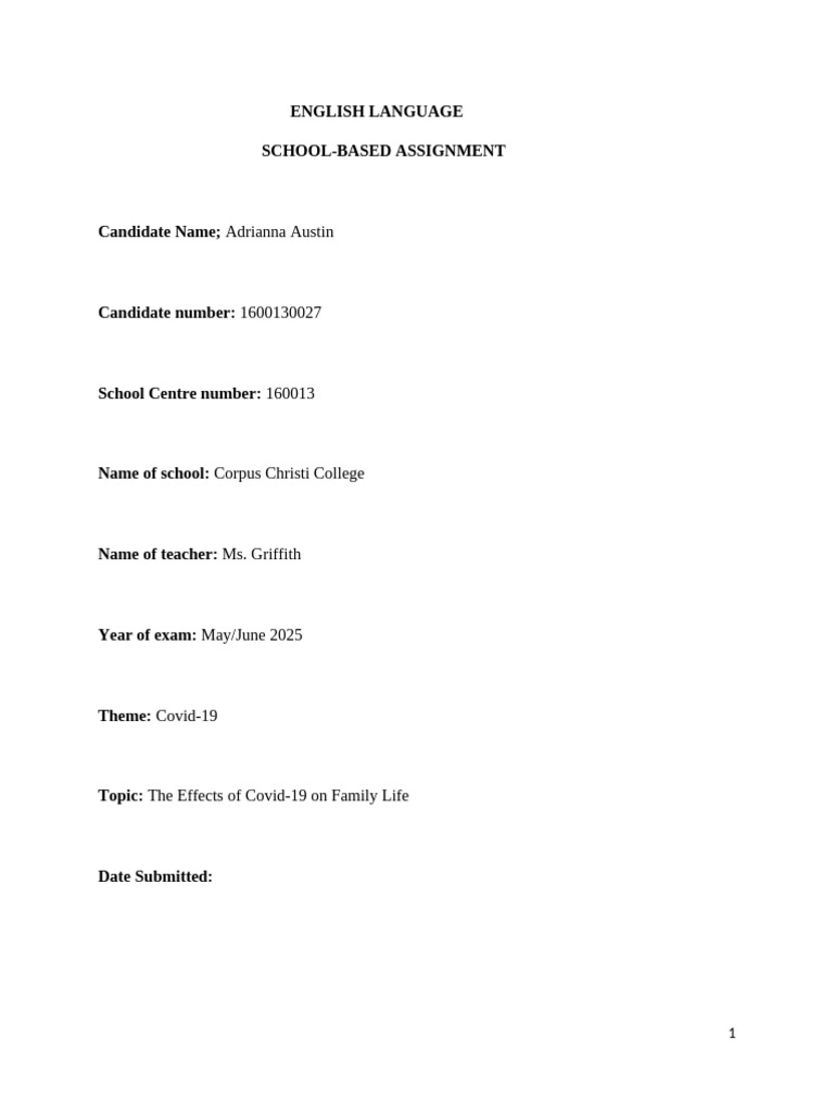 English SBA CSEC-Adrianna Austin | PDF | Essays | Communication