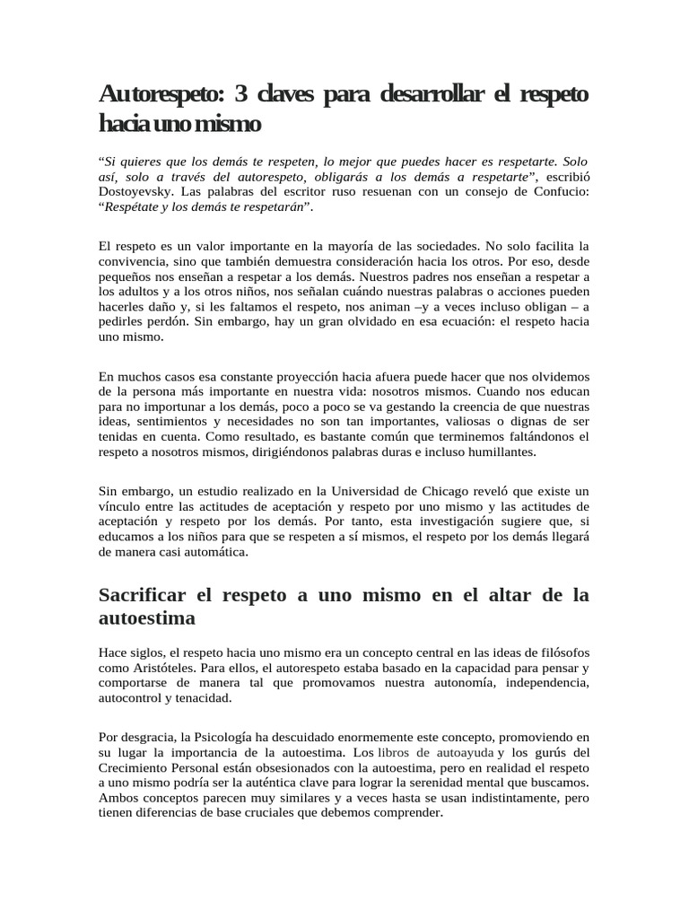 Claves para Desarrollar Autorespeto | PDF | Autoestima | Desarrollo ...