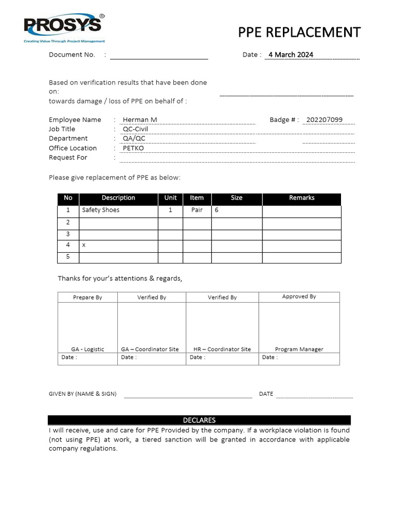 PPE Form 1 Herman M | PDF