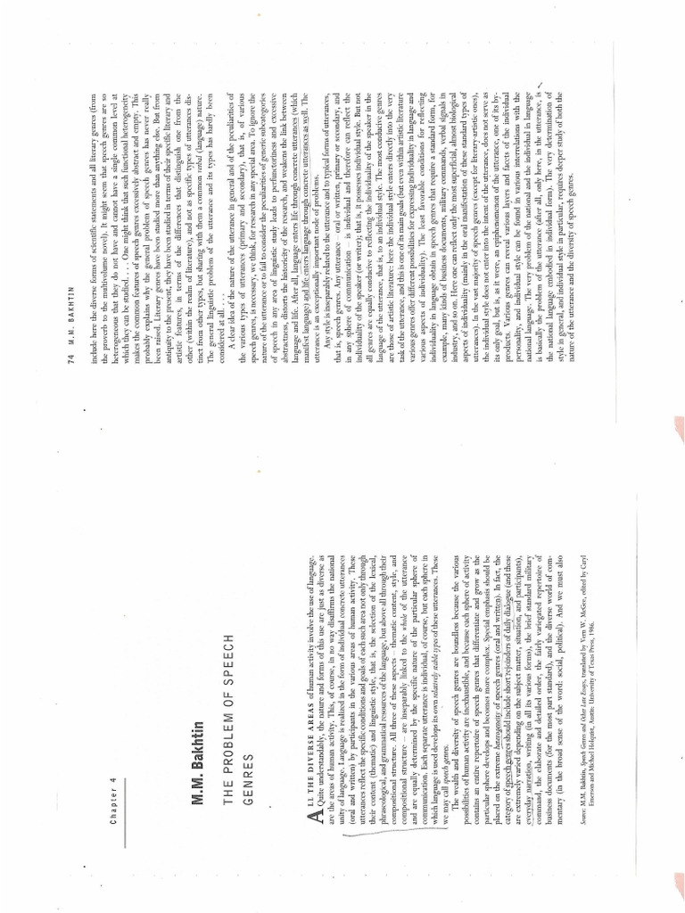 Bakhtin, M. (1986) - The Problem of Speech Genres. in Speech Genres and ...