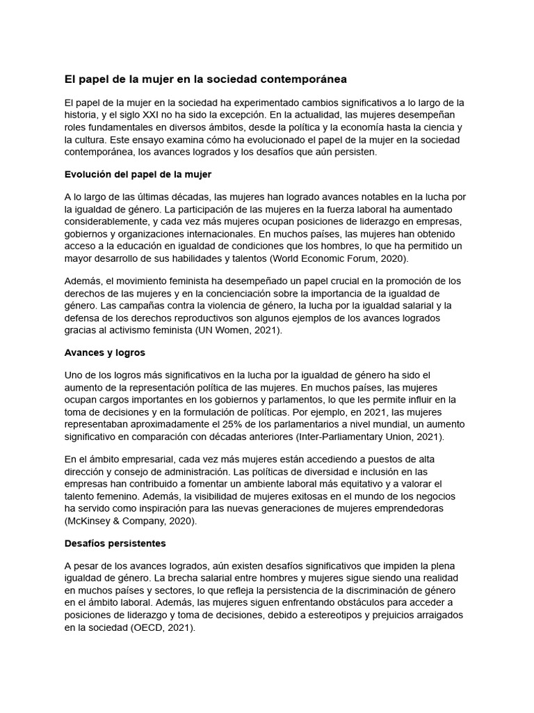Evolución del papel de la mujer hoy | PDF | Mujer | Estudios de género