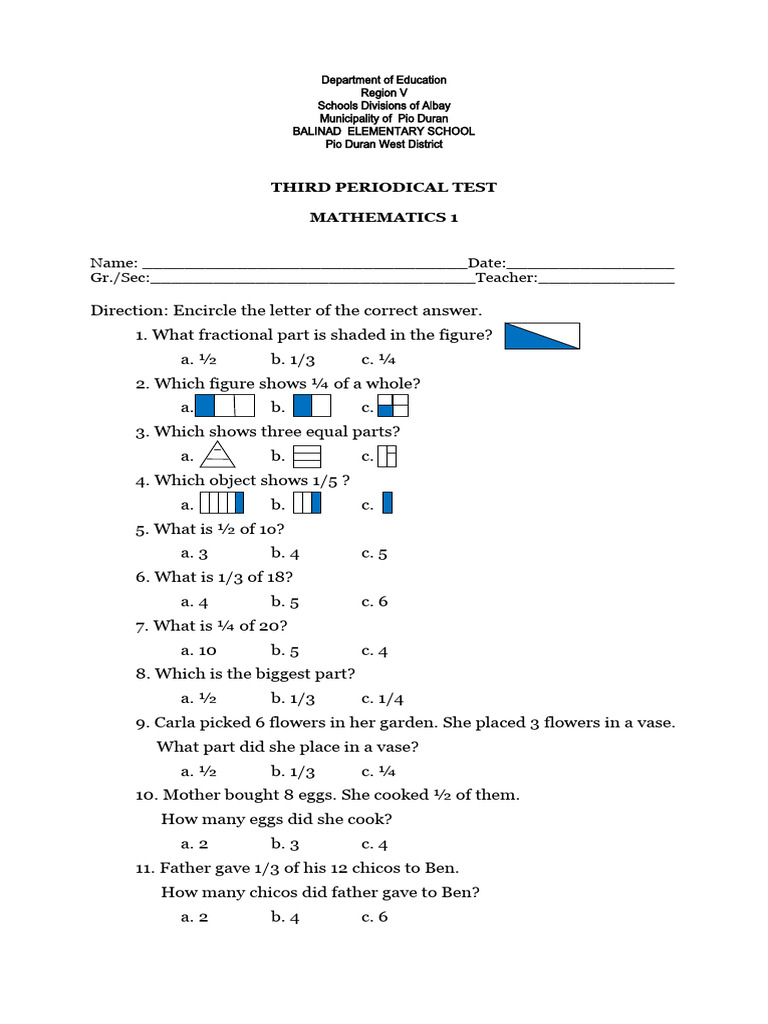 PT Mathematics 1 Q3 | PDF