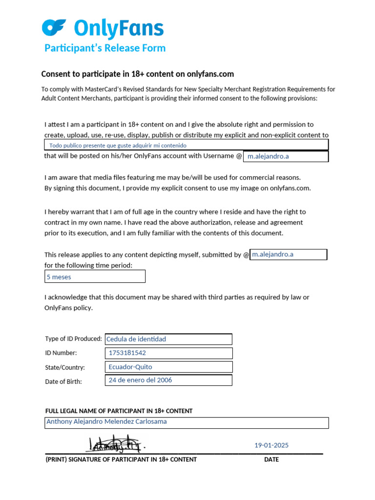 OnlyFans 18+ Content Release Form | PDF