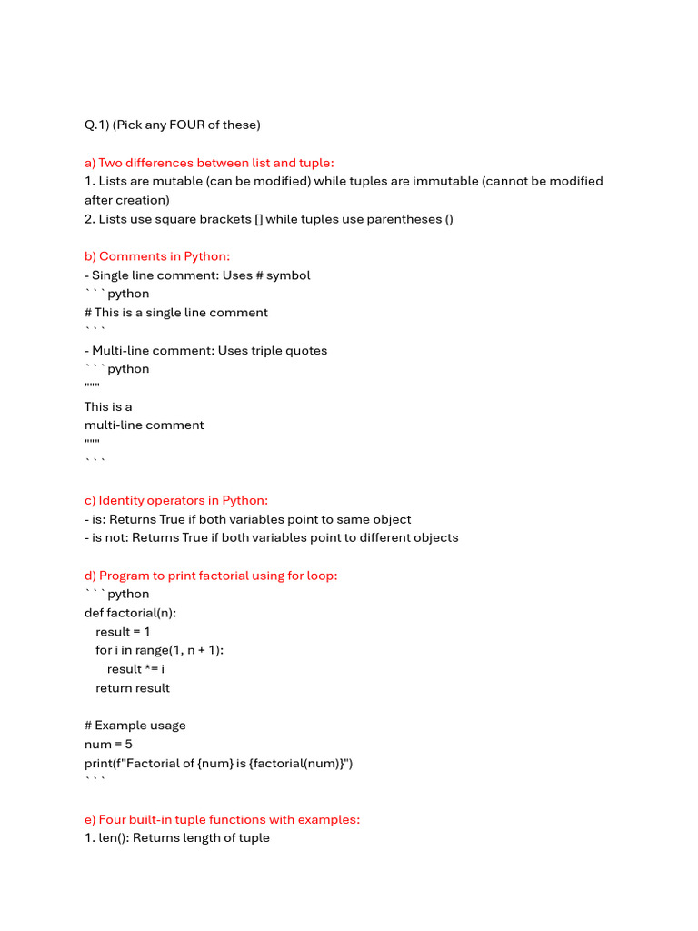 Python Basics: Lists, Tuples, and Functions | PDF | Computer Engineering | Object Oriented ...