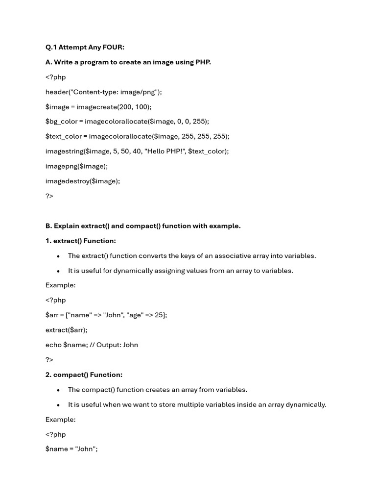 Q.1 Attempt Any FOUR: A. Write A Program To Create An Image Using PHP | PDF