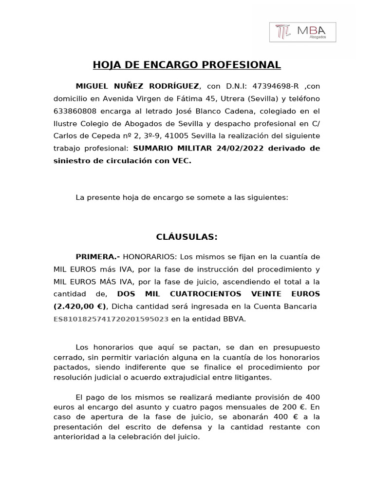 Modelo Hoja de Encargo Nuevo 2022 | PDF | Sevilla