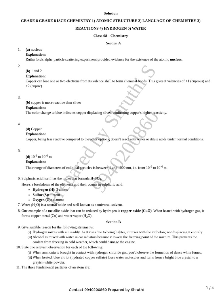 Grade 8 Grade 8 ISCE Chemistry 1) Atomic Structure 2) Language of ...