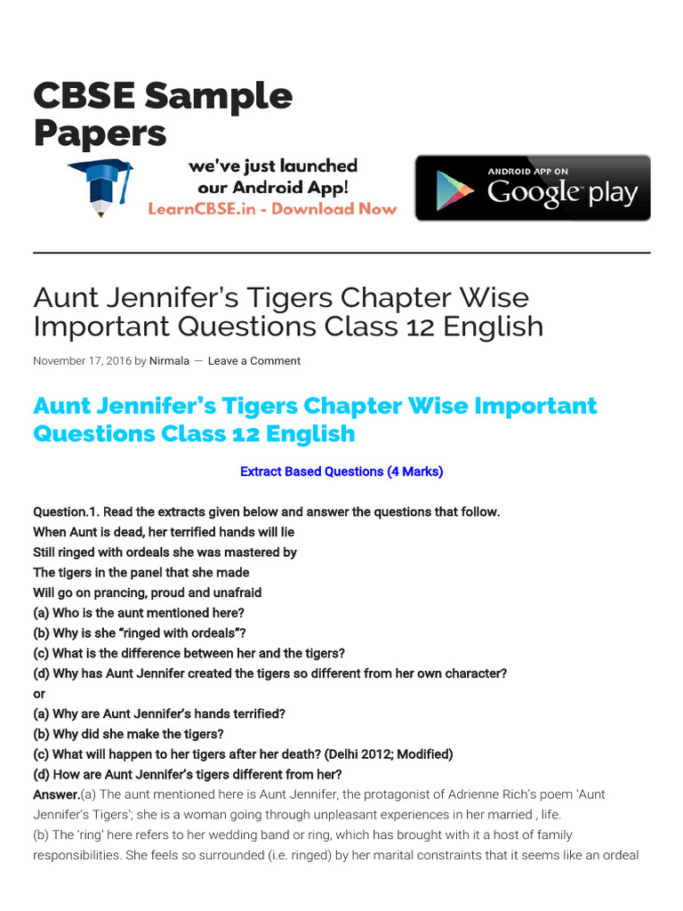 Aunt Jennifer's Tigers: Key Questions & Answers | PDF | Tiger