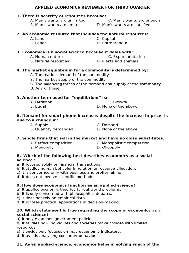 Applied Economics Reviewer Q3 Insights | PDF | Supply And Demand ...