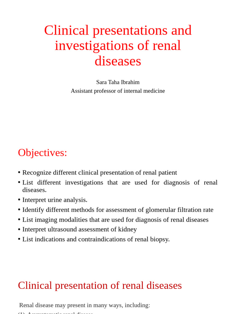 Clinical Presentations and Investigations of Renal Diseases | PDF ...