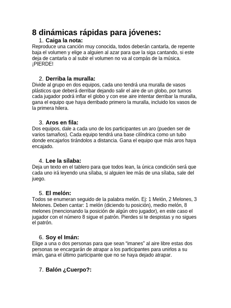 8 dinámicas divertidas para jóvenes | PDF