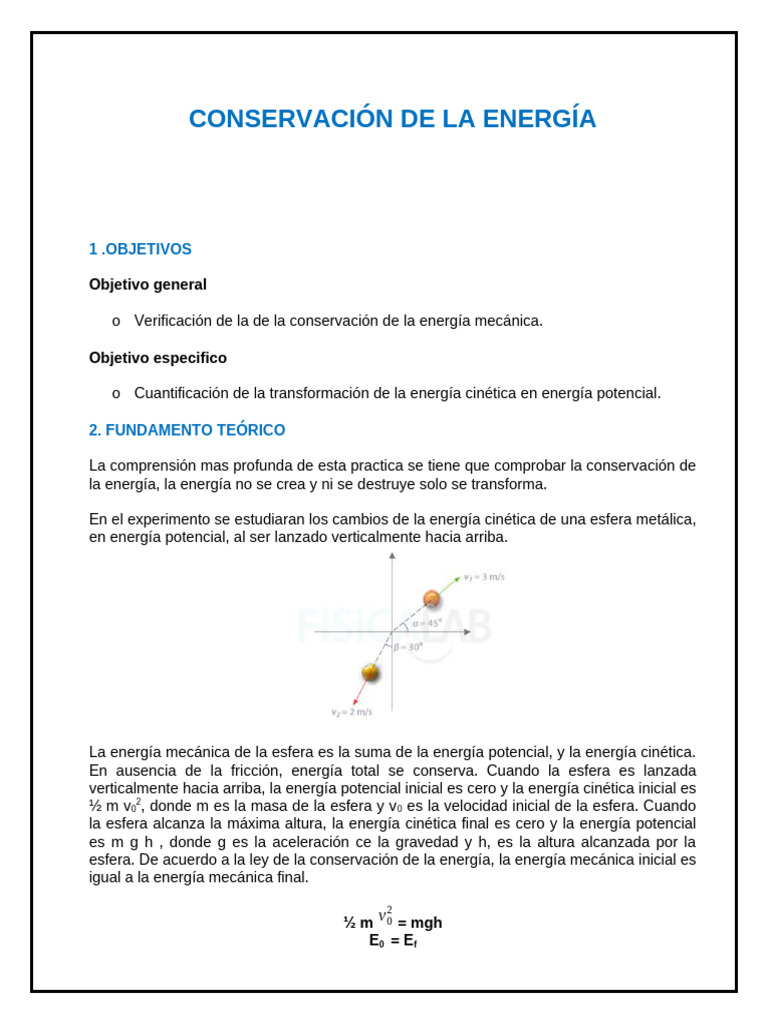 Verificación de la Conservación de Energía | PDF | Energía potencial ...