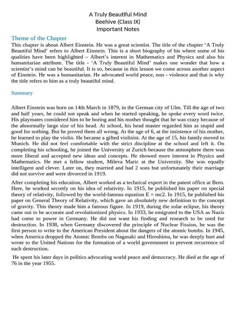 Albert Einstein: A Beautiful Mind Explained | PDF | Nuclear Weapons ...