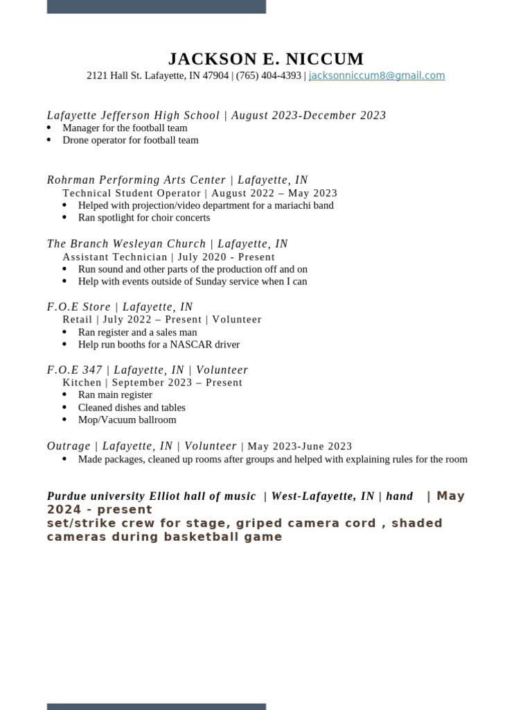 Jackson E. Niccum Resume 2024 | PDF