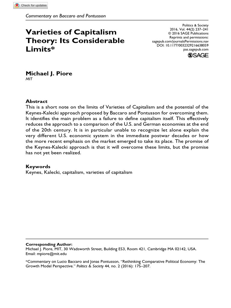 Varieties of Capitalism Theory: Its Considerable Limits | PDF ...